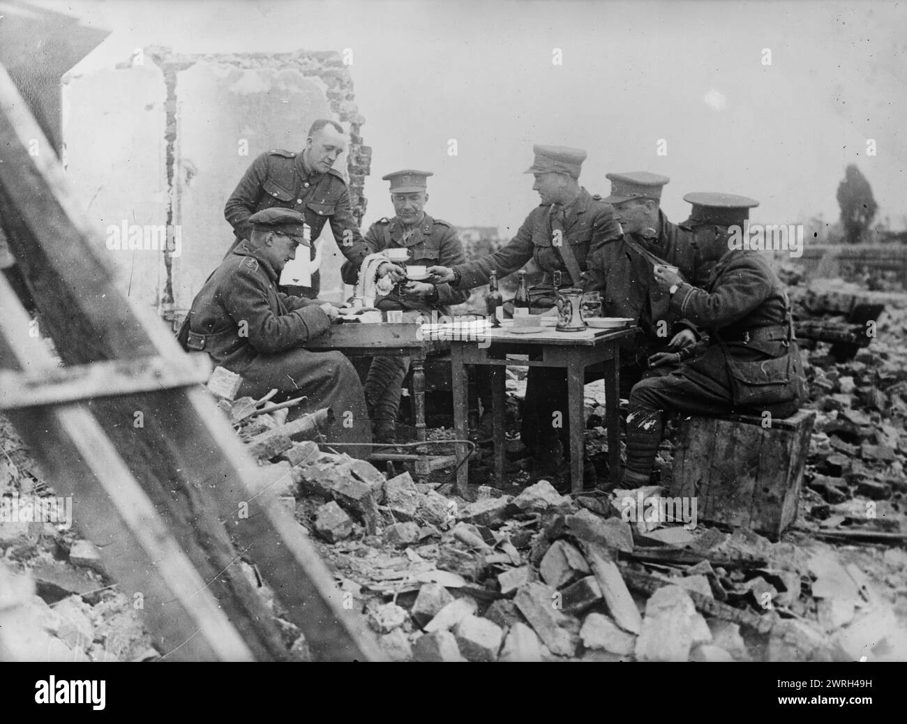 British officers' luncheon in wrecked village, 1917 25 April 1917 ...