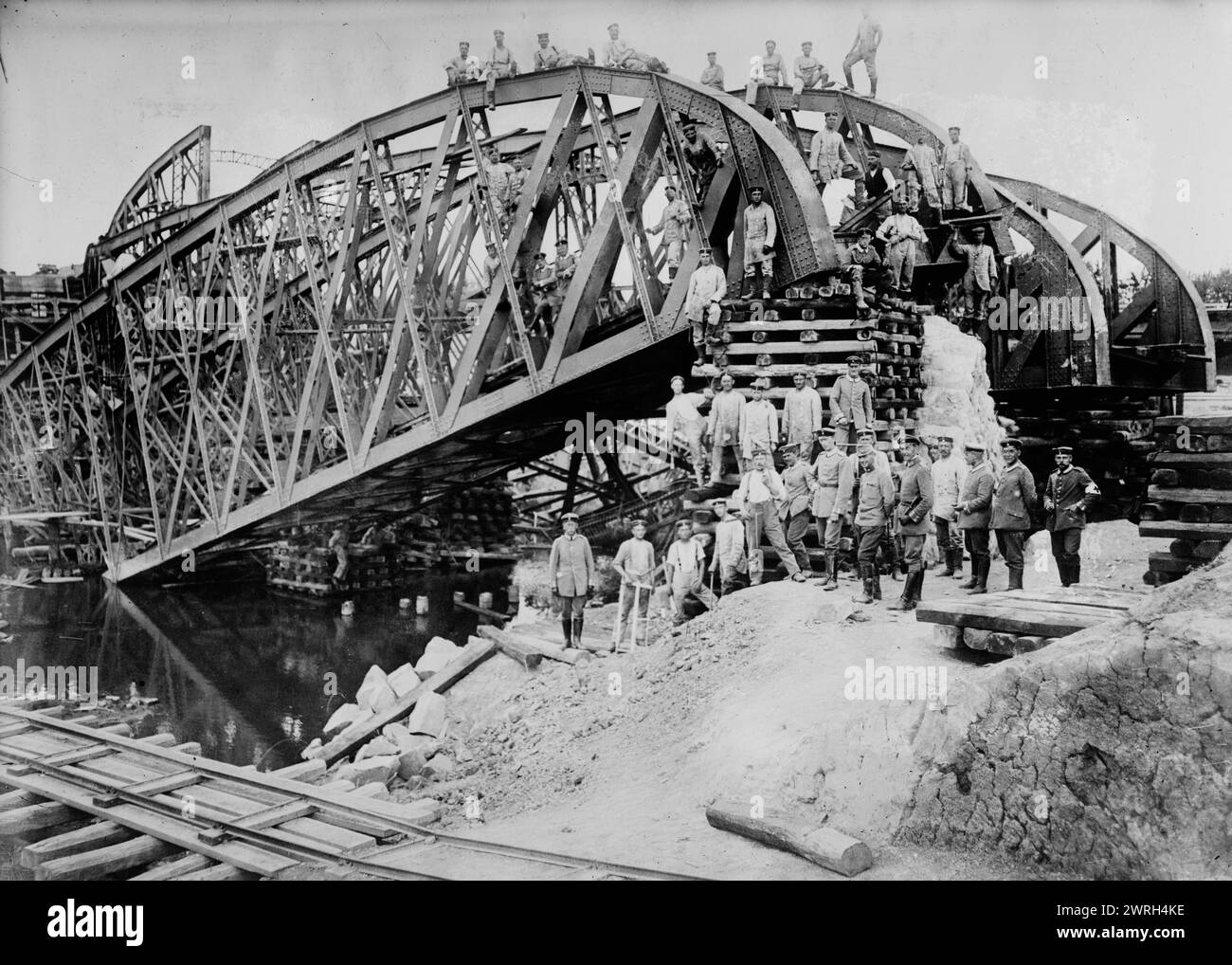 Germans rebuild bridge at Lemberg, between 1914 and c1915. German ...