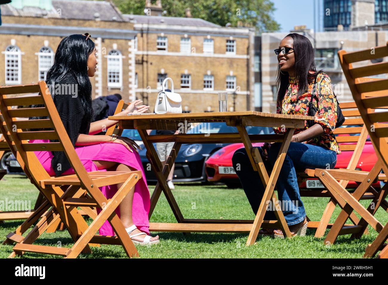 Guests enjoying the hospitality at the London Concours classic car show ...