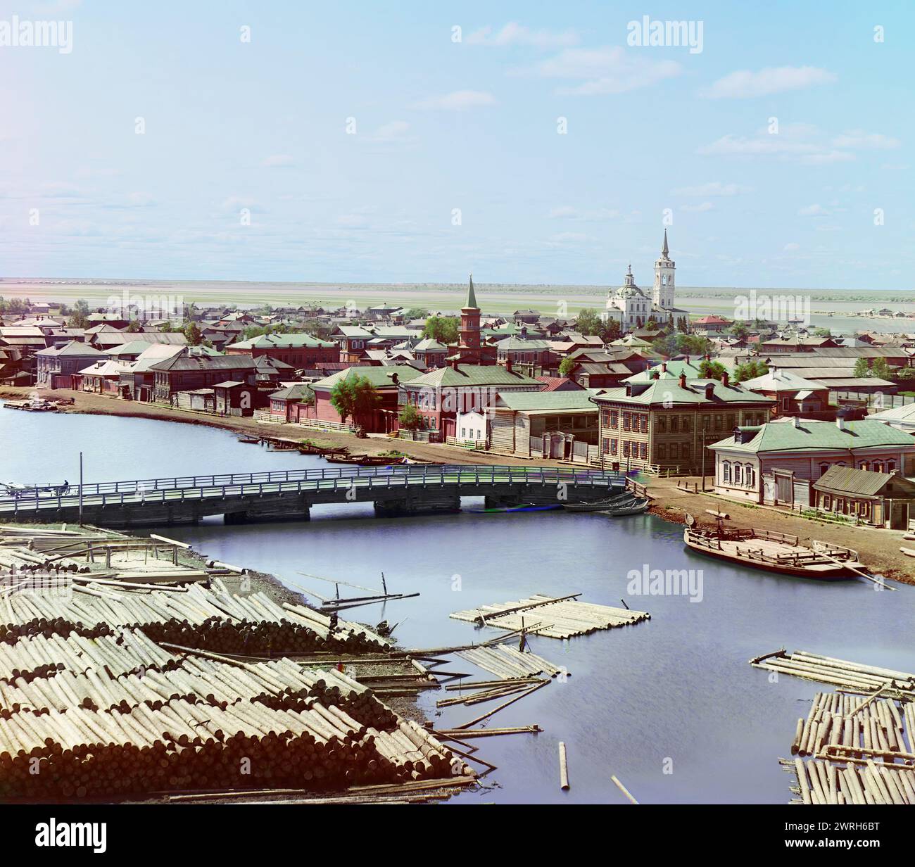 View of the city of Tobolsk from the north, from the bell tower of the ...