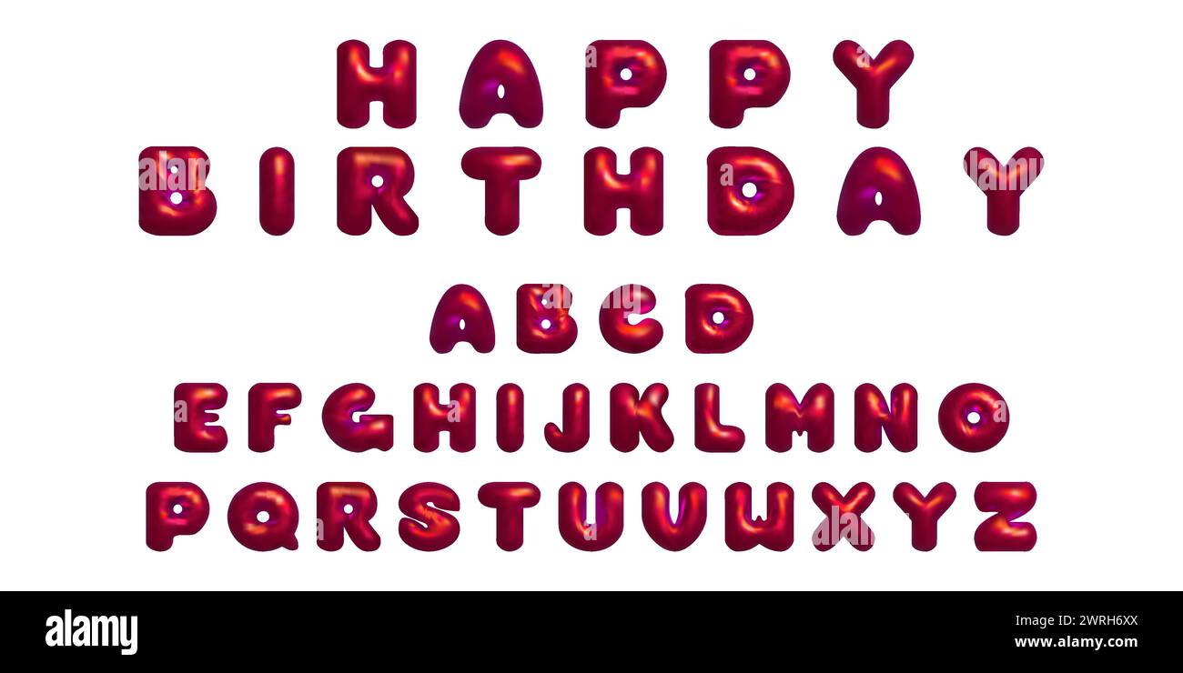 3D letters the English alphabet Y2K style. Font bubbles. Happy birthday ...