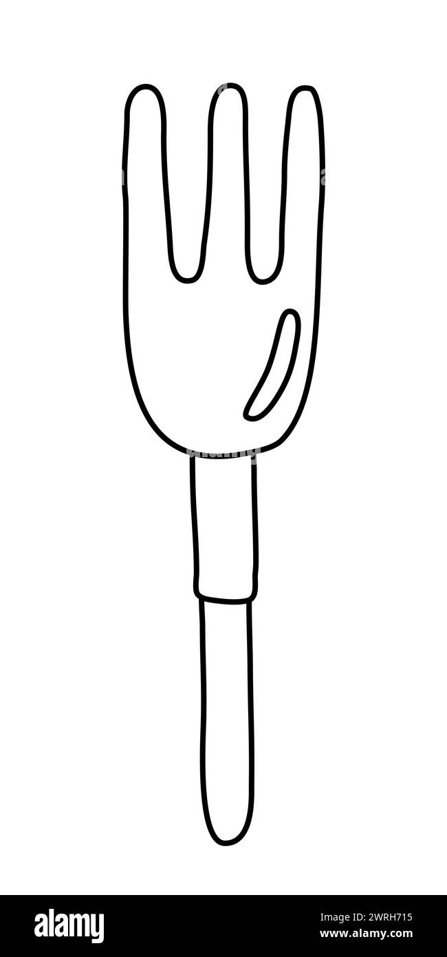 Small garden rake tool, doodle style flat vector outline illustration ...