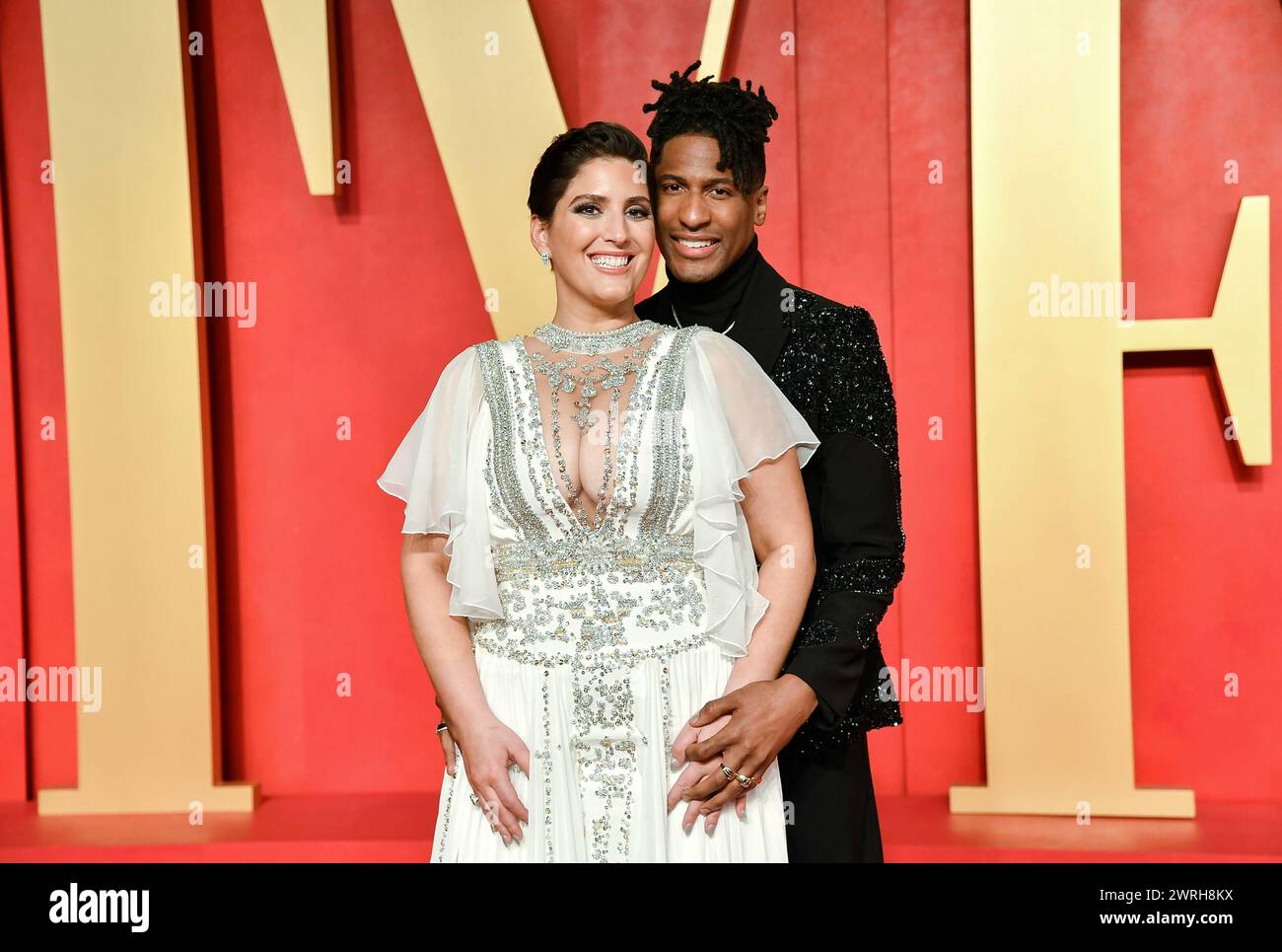 Suleika Jaouad, left, and Jon Batiste arrive at the Vanity Fair Oscar ...