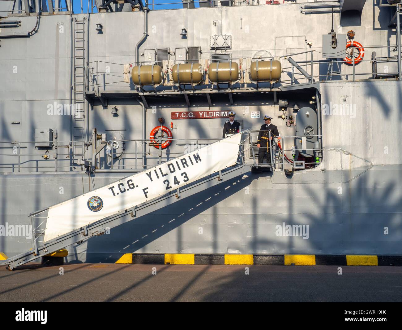 Batumi , Georgia. 03.05.2024 Decks of a warship. Military sailors on ...