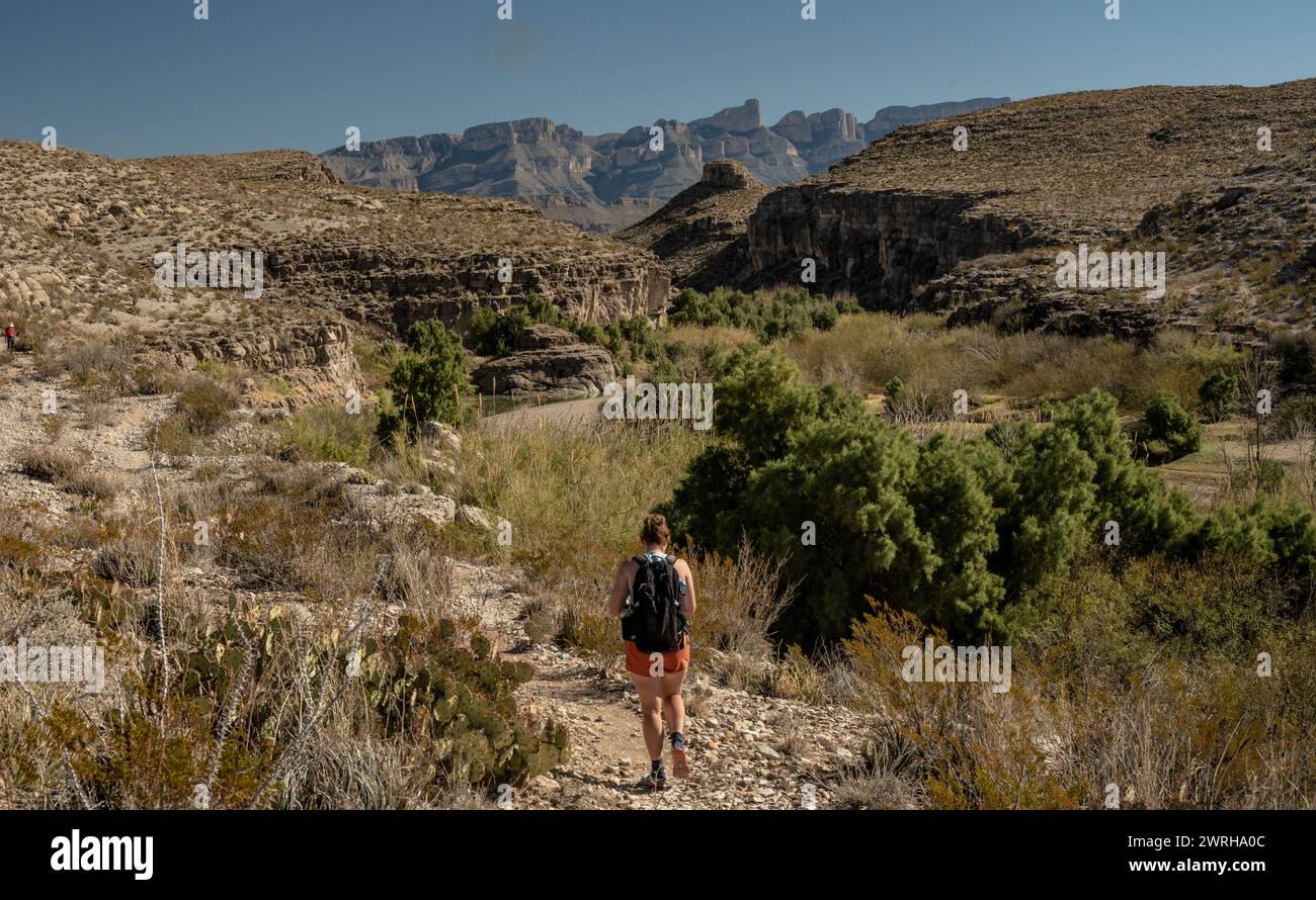 Woman Hikes Next To The Rio Grand Along The Hot Springs Trail in Big ...
