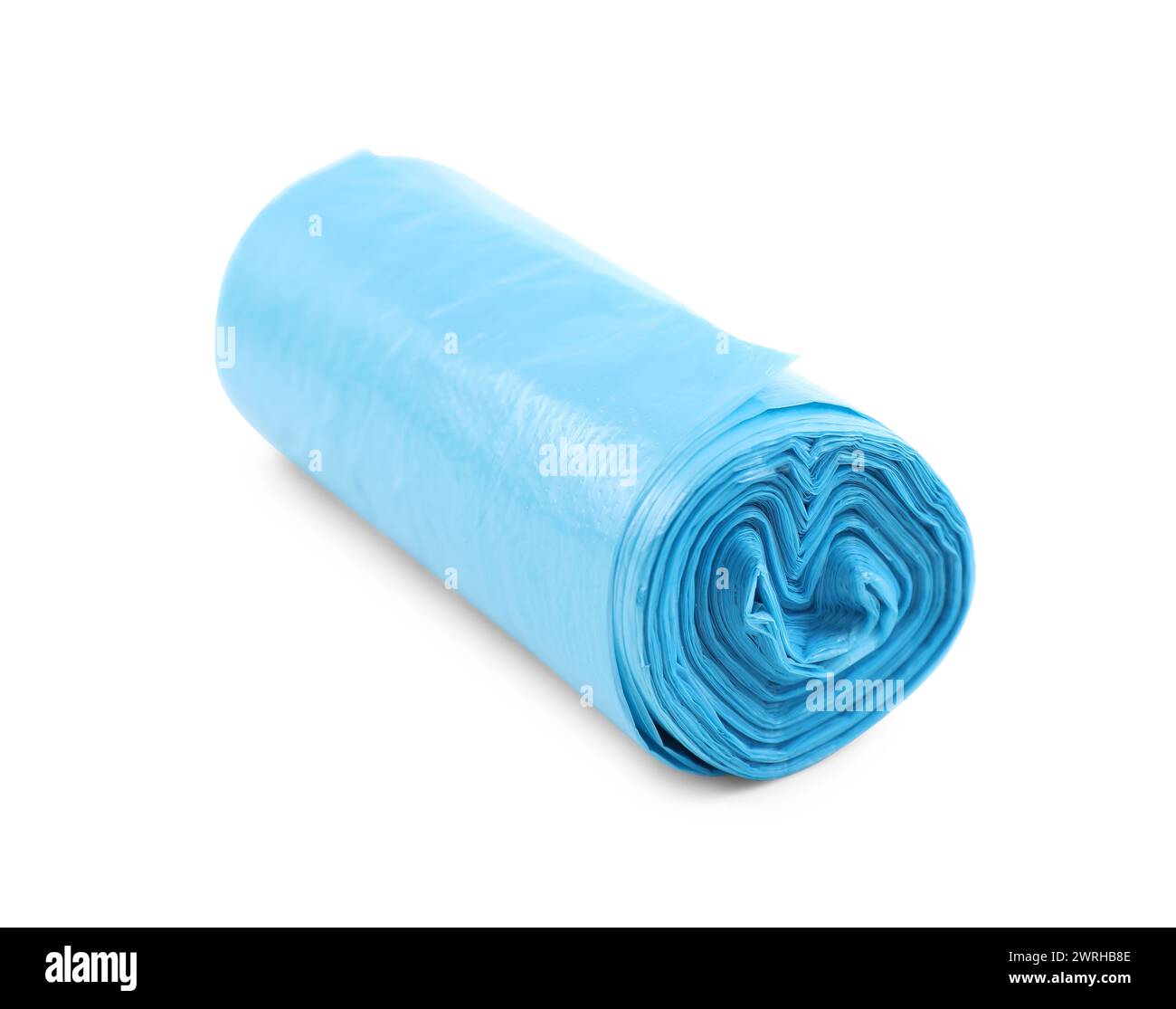 Roll of light blue garbage bags isolated on white Stock Photo - Alamy