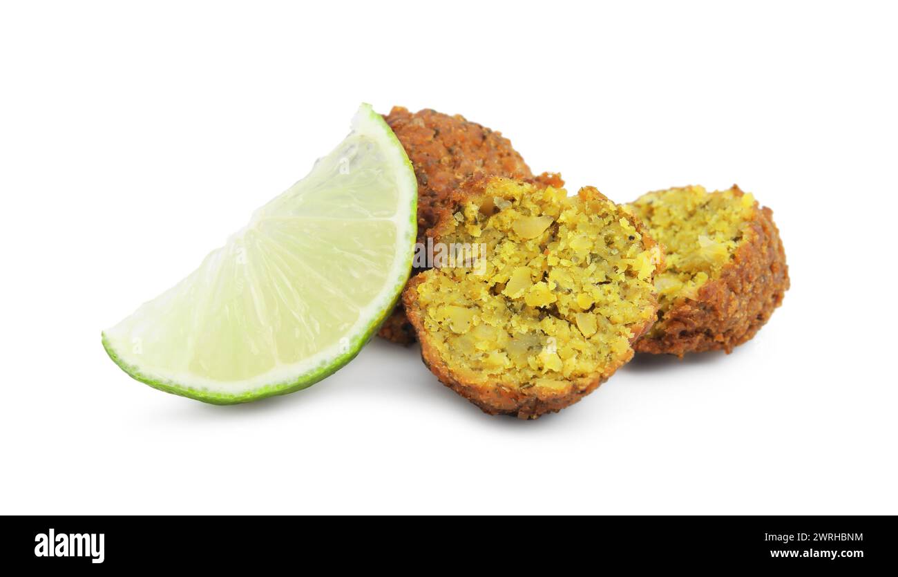 Delicious falafel balls and lime slice isolated on white Stock Photo ...