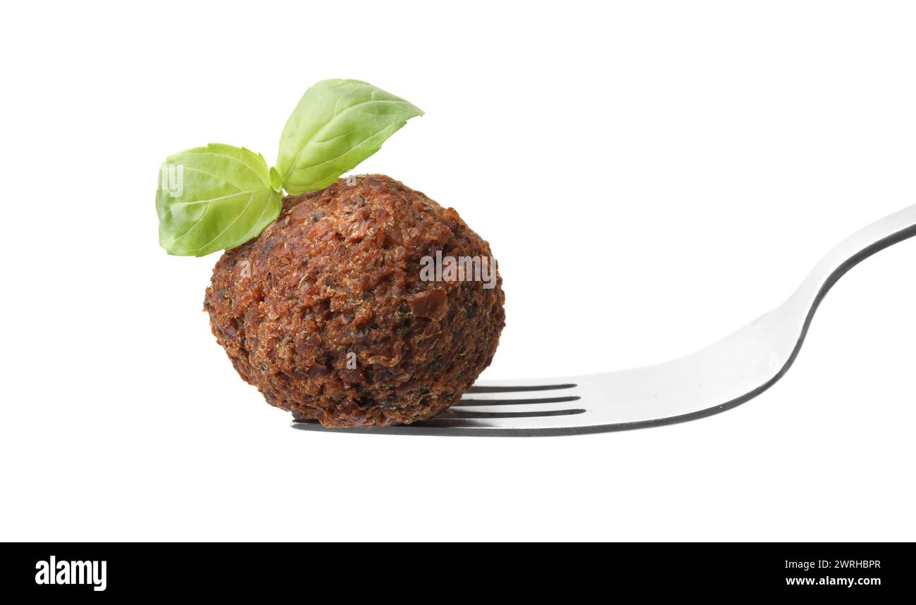 Delicious falafel ball, basil and fork isolated on white Stock Photo ...