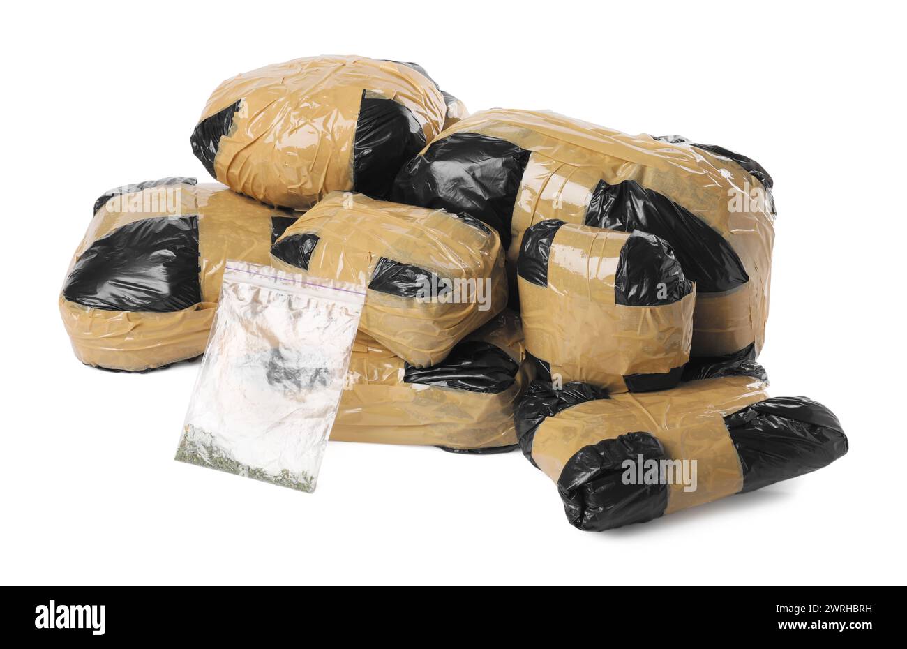 Packages with narcotics isolated on white. Drug addiction Stock Photo ...