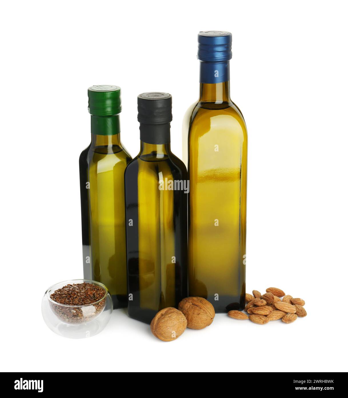 Vegetable fats. Bottles of different cooking oils and ingredients ...