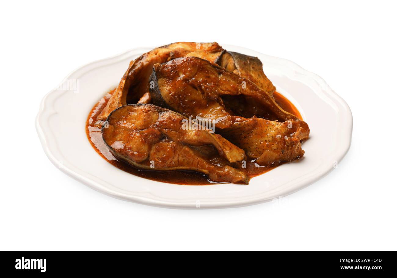 Tasty fish curry on white background. Indian cuisine Stock Photo - Alamy