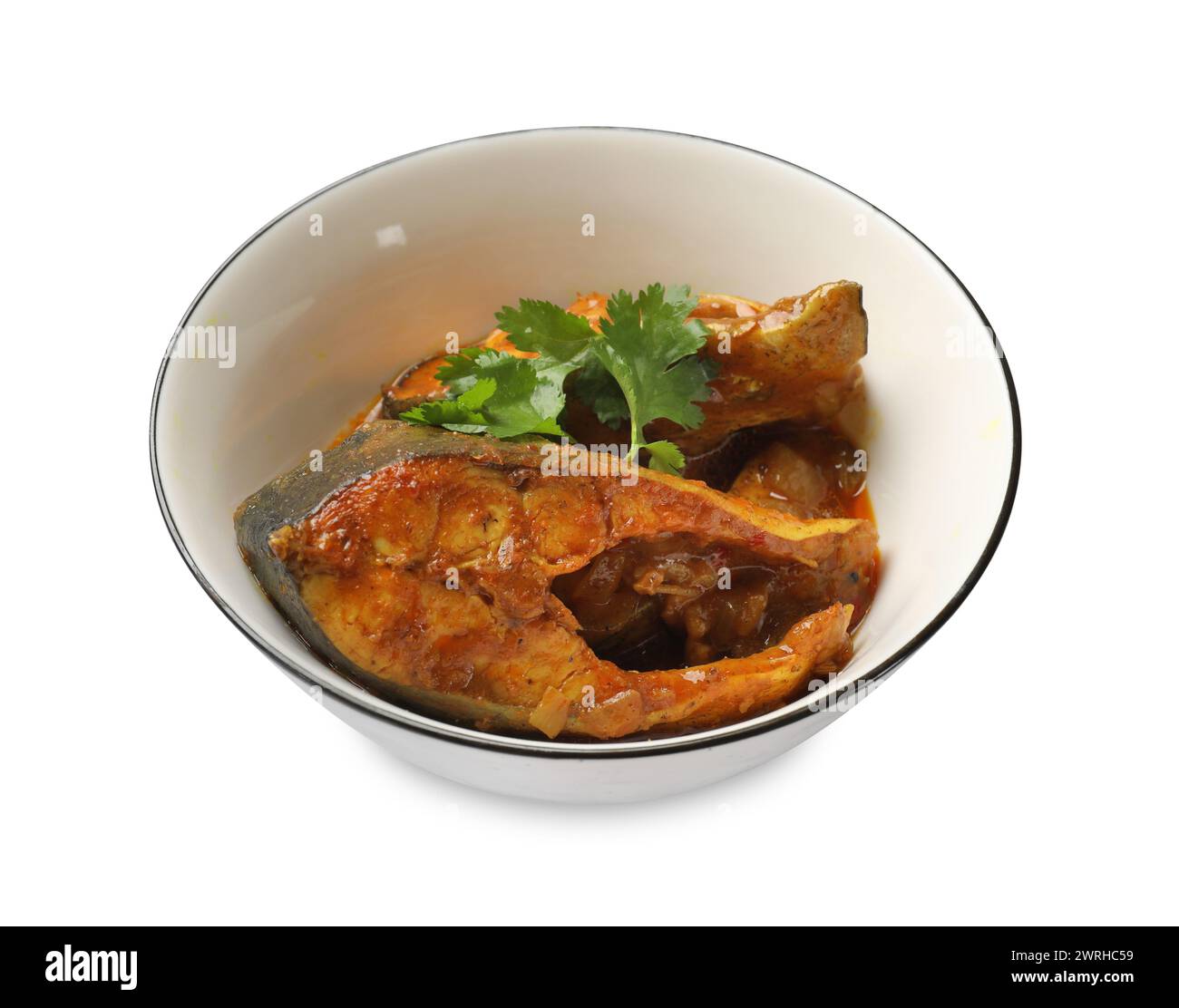 Tasty fish curry on white background. Indian cuisine Stock Photo - Alamy