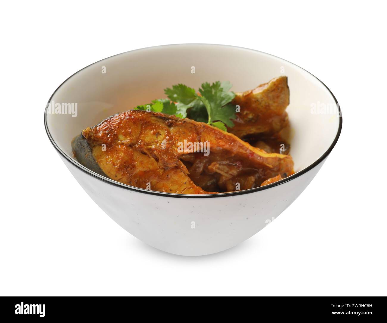 Tasty fish curry on white background. Indian cuisine Stock Photo - Alamy