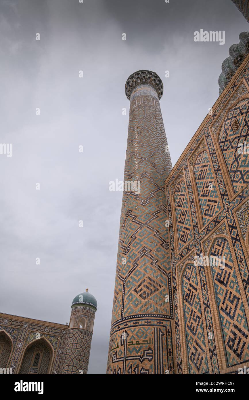 Samarkand Registan, Uzbekistan, Old light blue mosaics in Samarkand ...