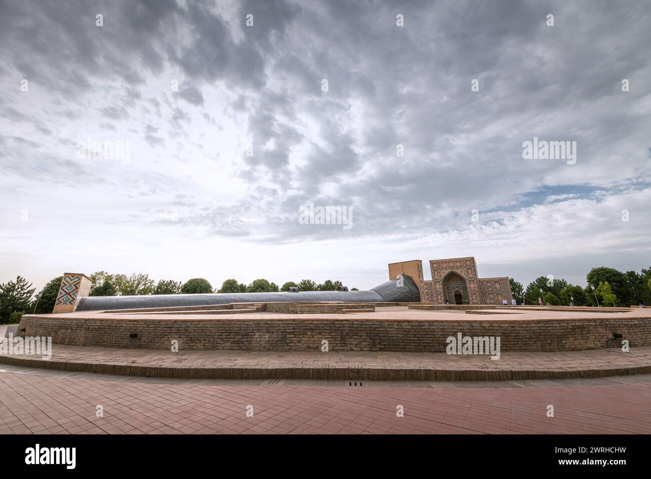 Tiled wall of Ulugh Beg observatory in Samarkand, Uzbekistan. View of ...