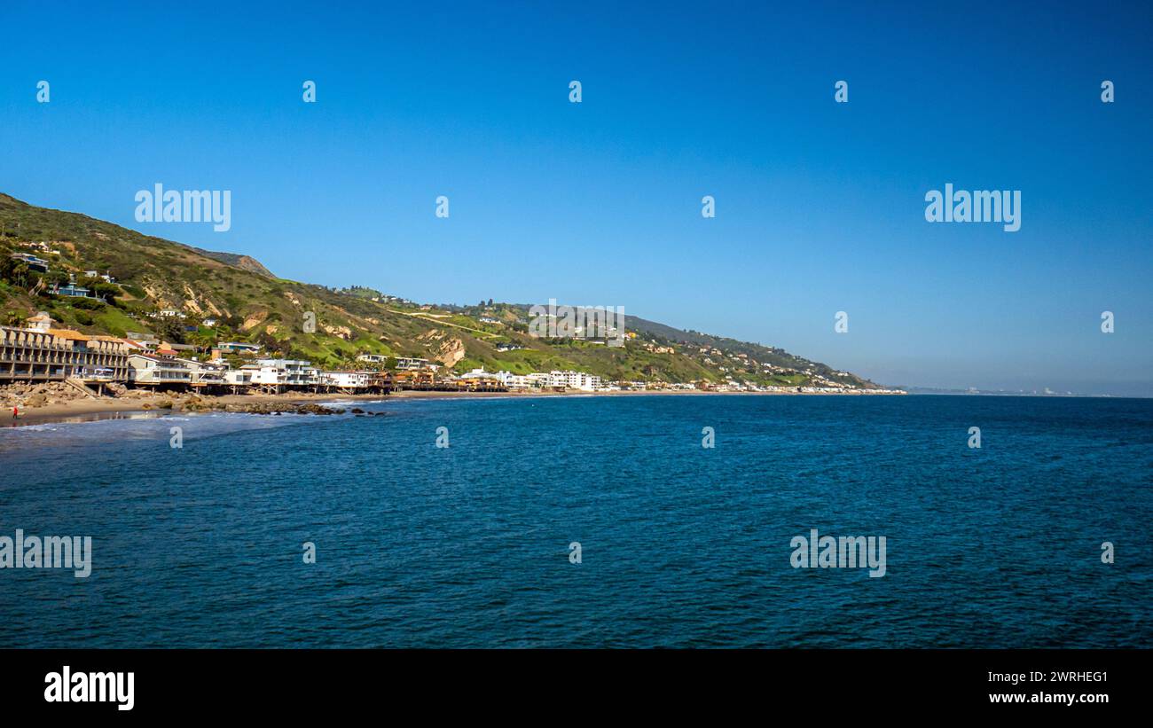 The coast of Malibu, California, USA, with the Pacific Ocean and Malibu ...