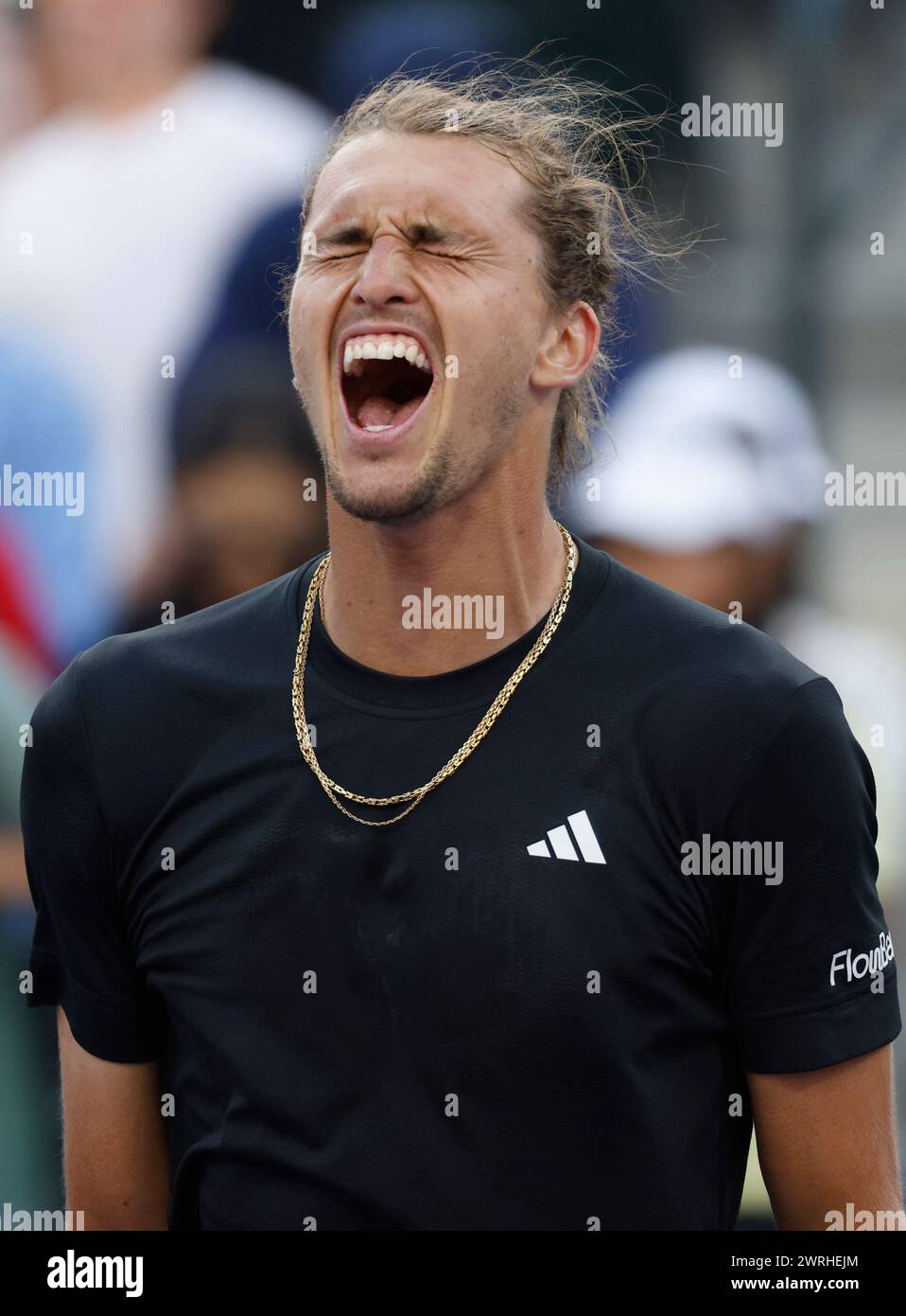 March 12, 2024 Alexander Zverev of Germany celebrates winning his match ...
