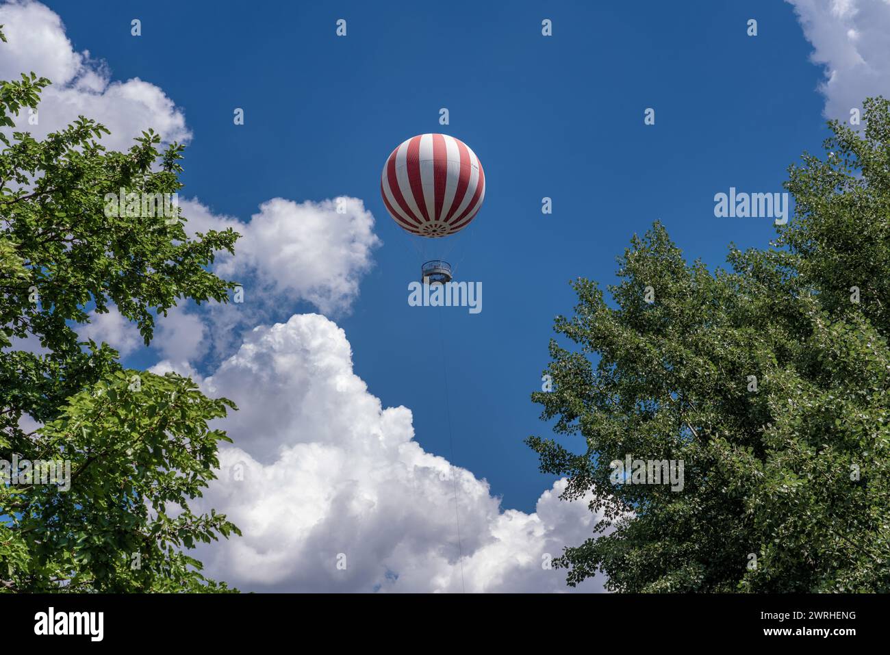 This is a view of a hot air balloon in the Budapest City Park, a famous ...