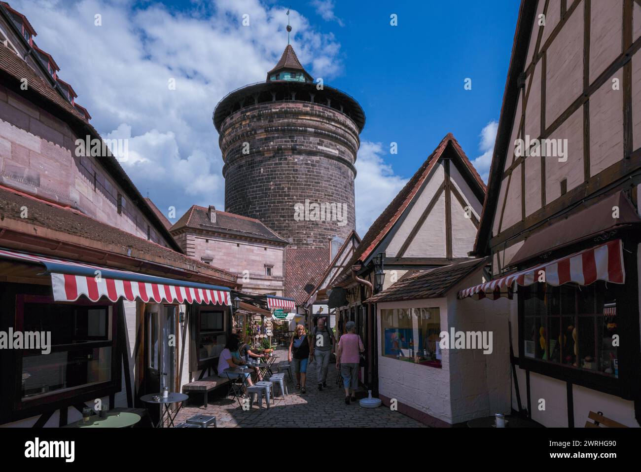 This is a view of the Handwerkerhof market area and the city walls and ...