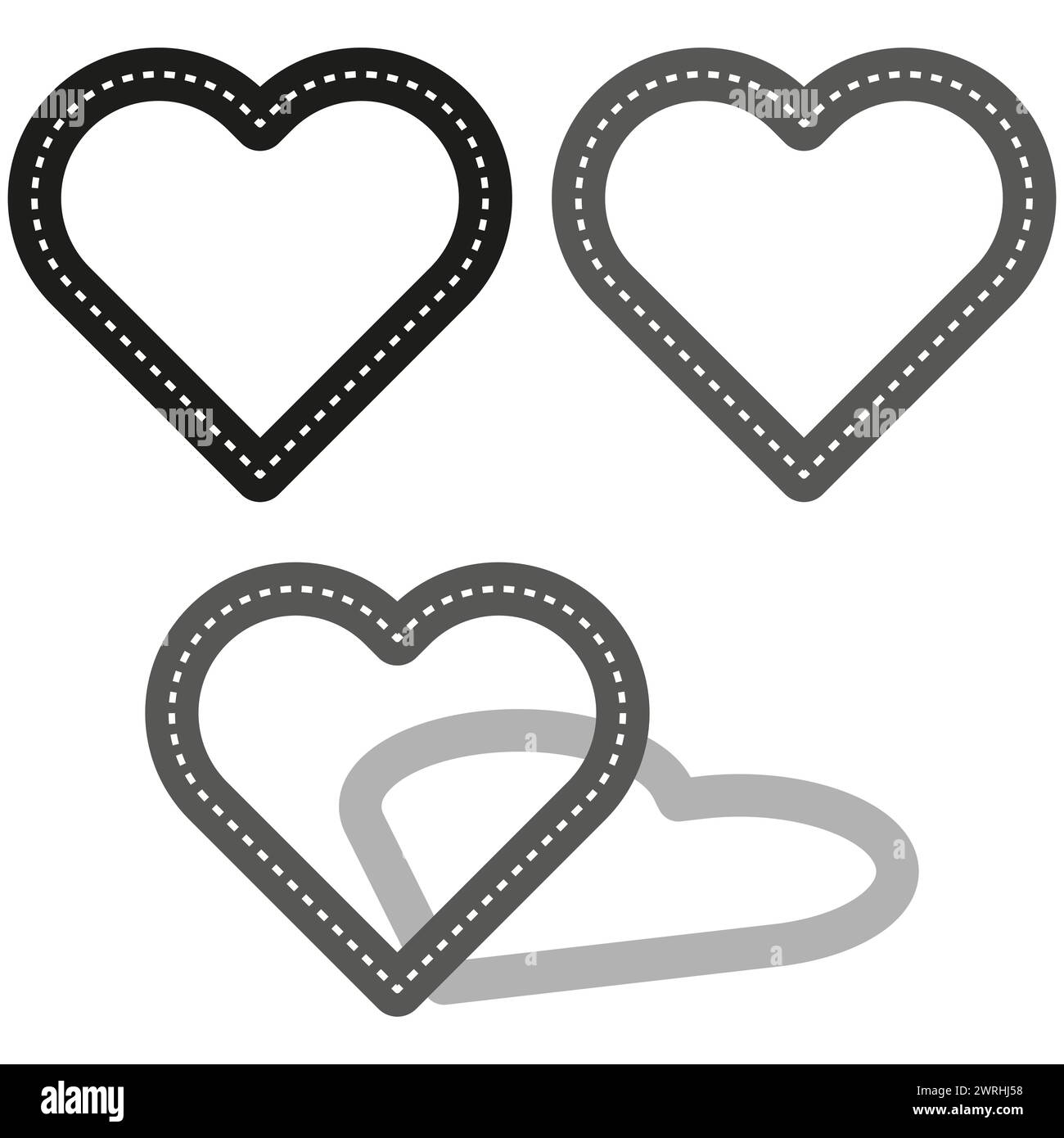 Stylized hearts with dashed outlines. Shadow effect for depth. Symbol ...
