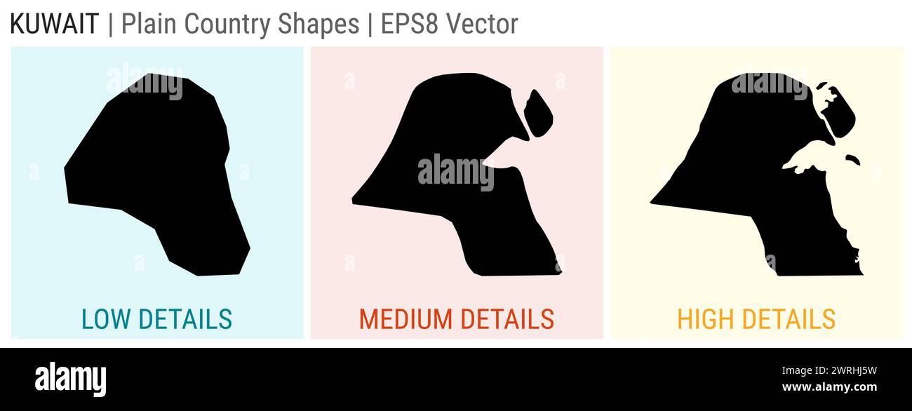 Kuwait - plain country shape. Low, medium and high detailed maps of ...
