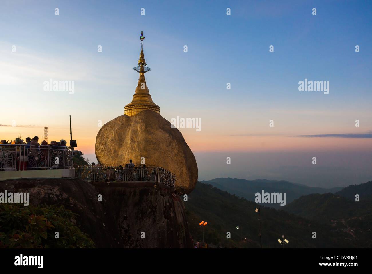 Kyaiktiyo Pagoda. Famous golden rock pagoda in Myanmar at sunset ...