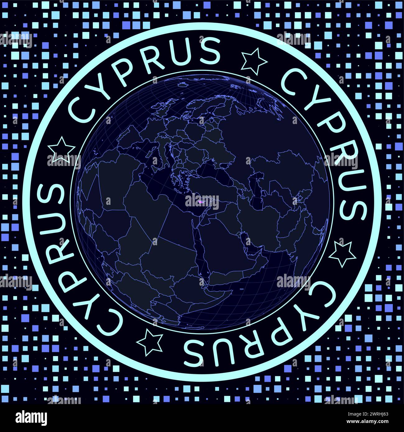 Cyprus on globe vector. Futuristic satellite view of the world centered ...