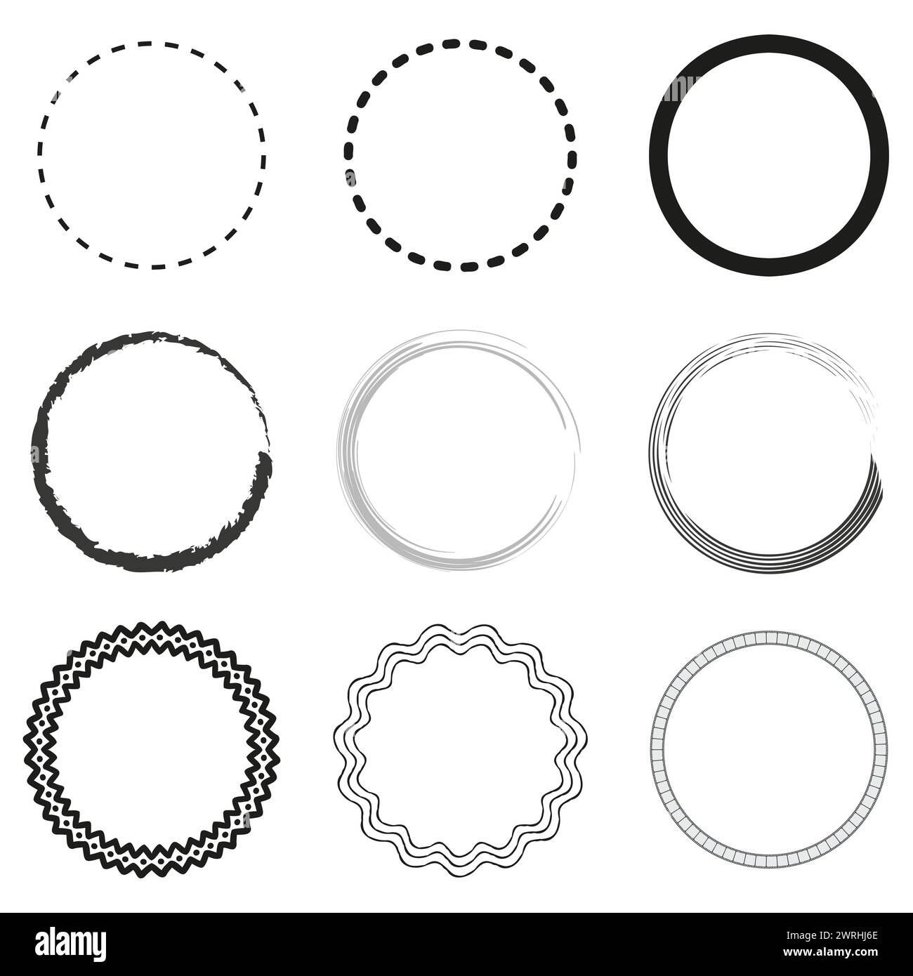 Variety circular frames. Dashed and solid lines. Decorative edges for ...