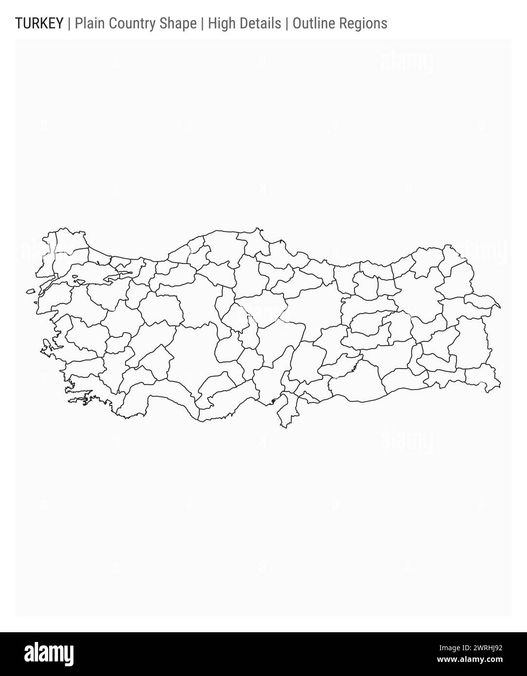 Turkey plain country map. High details. Outline regions style. Shape of ...