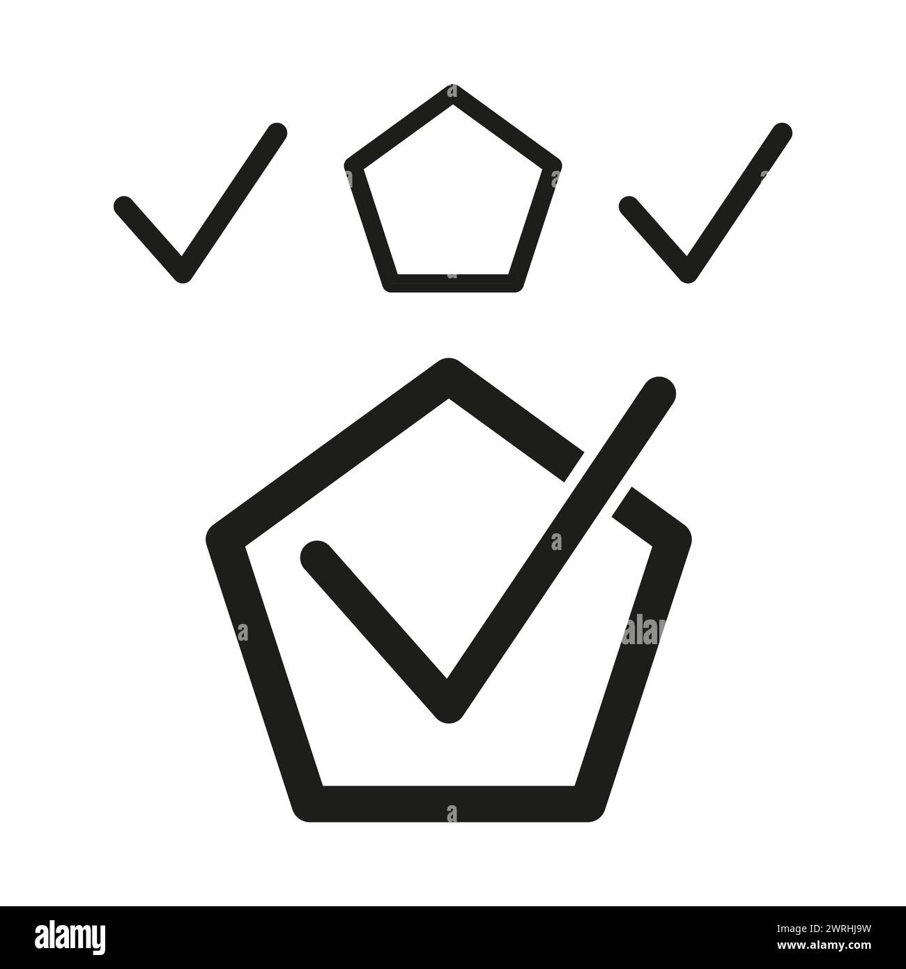 Ticks for approval. Pentagons show choice. Marks confirm completion ...