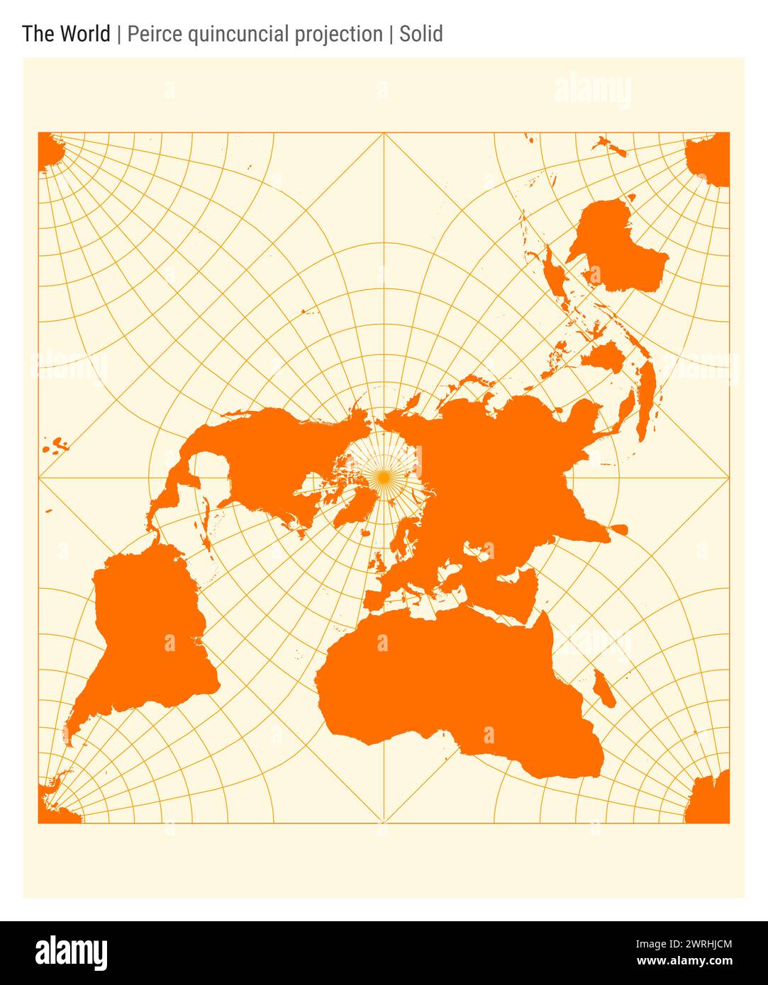 World Map. Peirce quincuncial projection. Solid style. High Detail ...