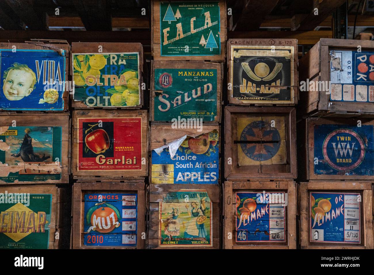 These are old crates of local German goods in a warehouse at the ...