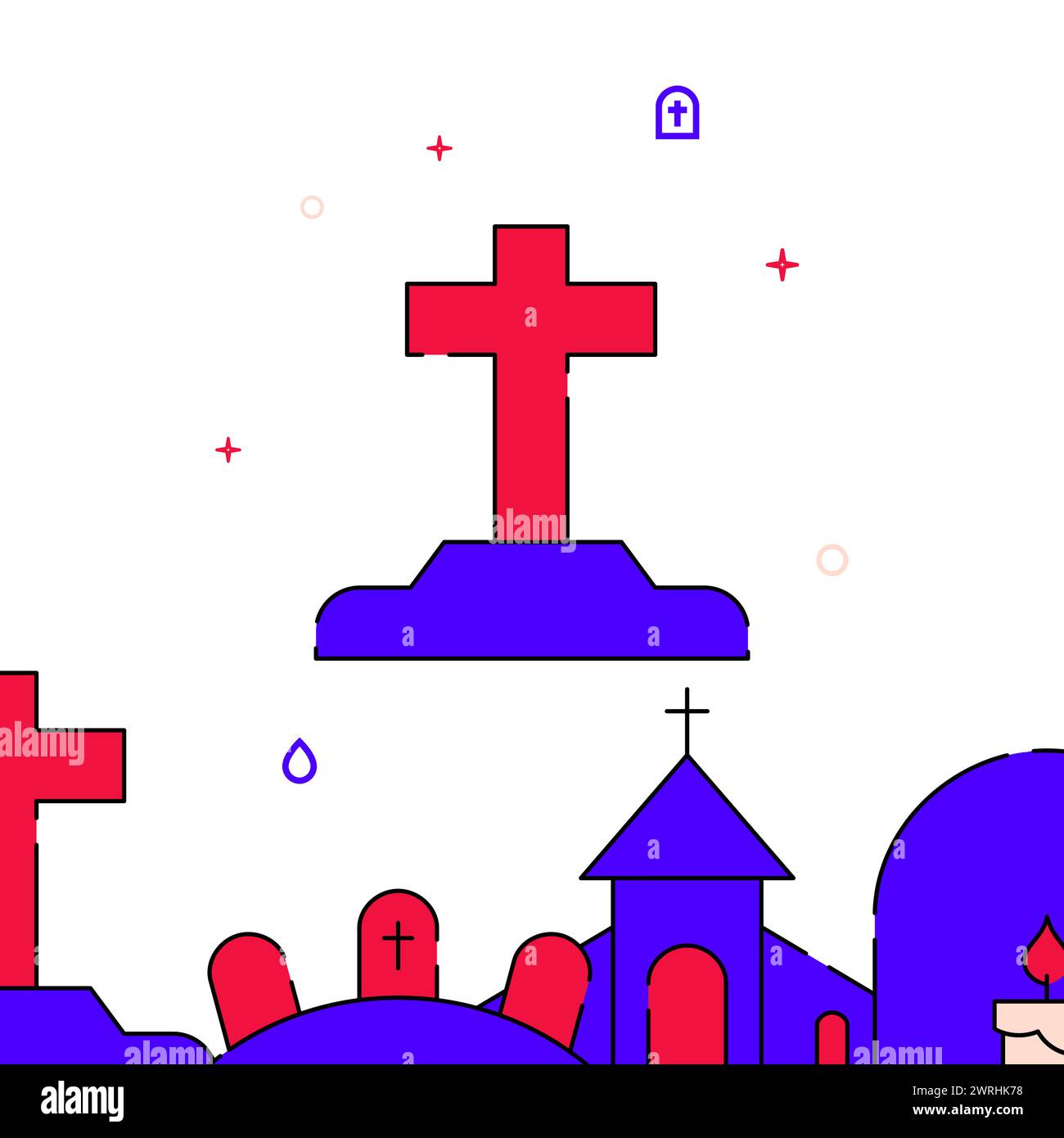 Grave, burial filled line vector icon, simple illustration, related bottom border Stock Vector ...