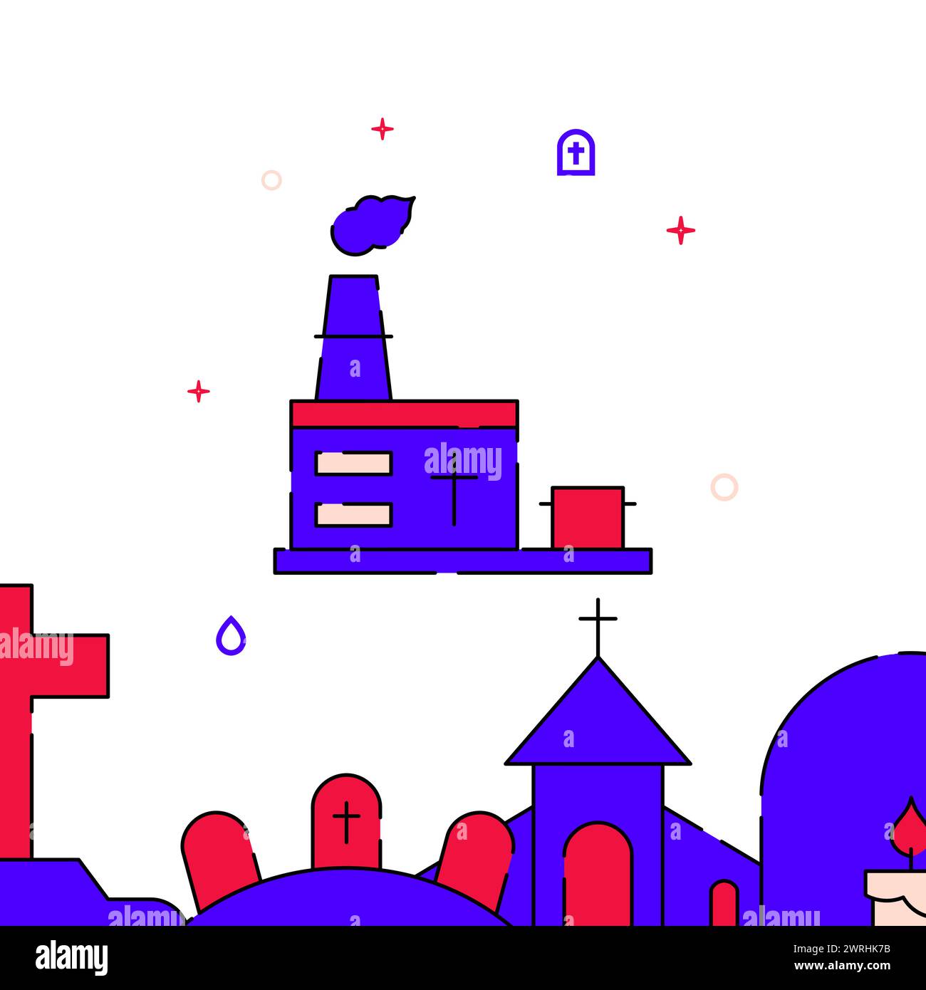 Crematorium, cremation filled line vector icon, simple illustration ...