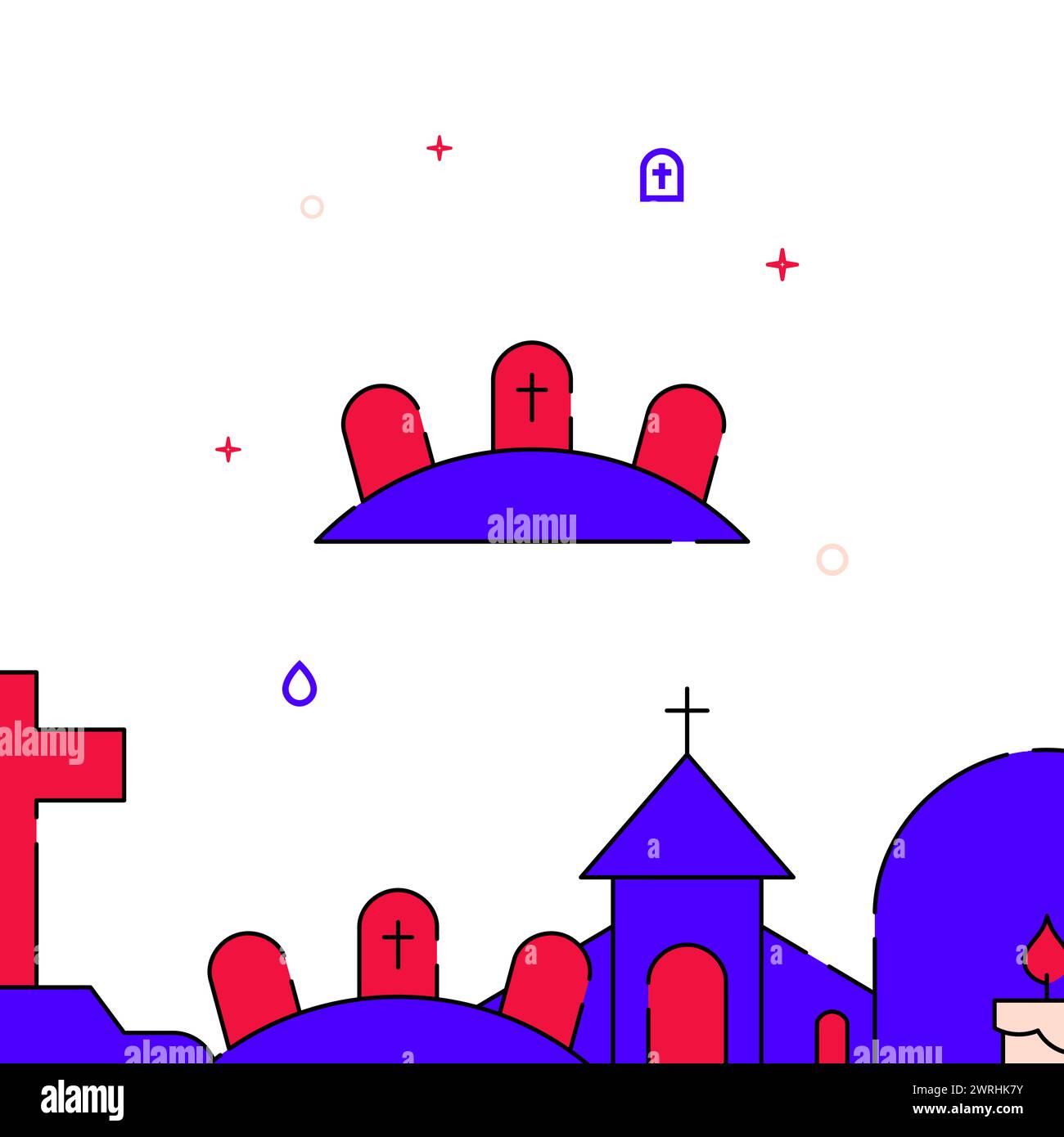 Three graves, family burial filled line vector icon, simple ...