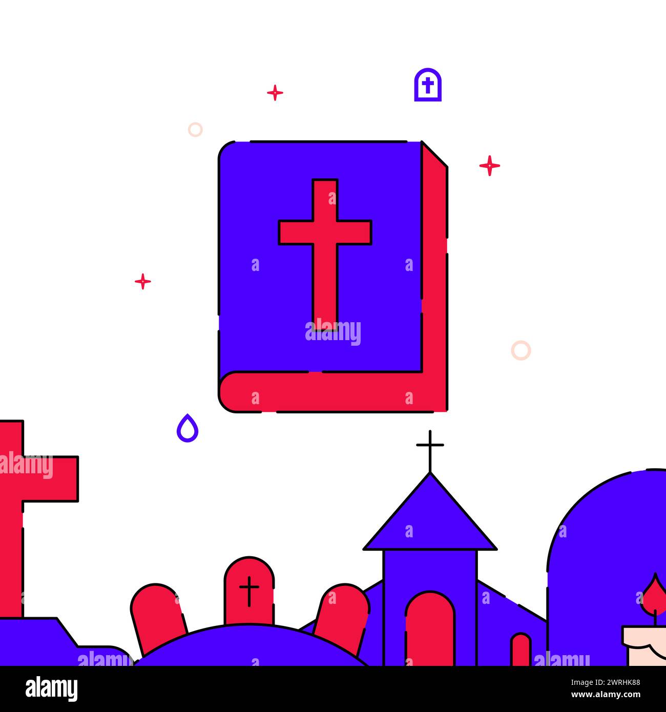 Bible, holy scripture filled line vector icon, simple illustration, related bottom border Stock ...