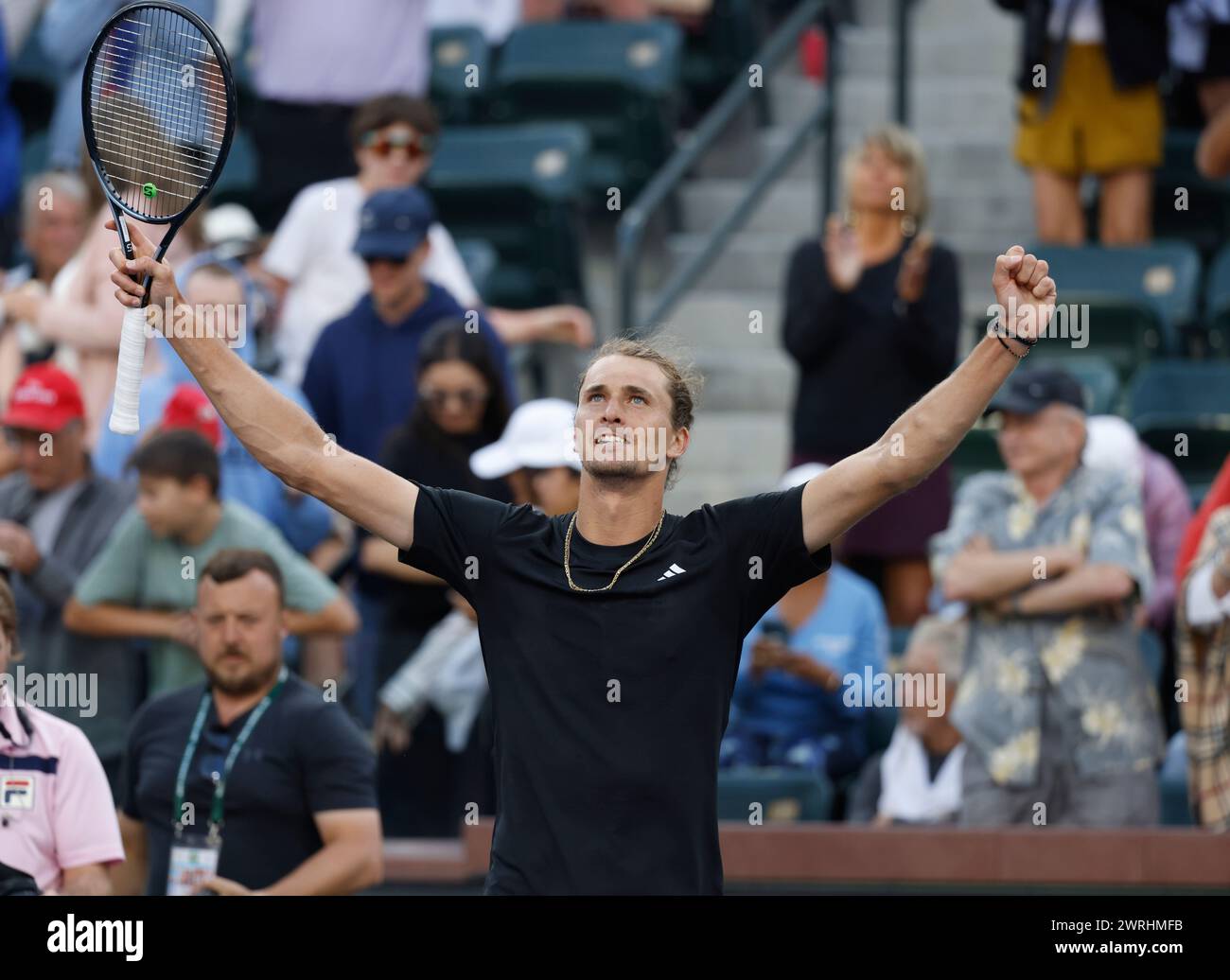 March 12, 2024 Alexander Zverev of Germany celebrates winning his match ...