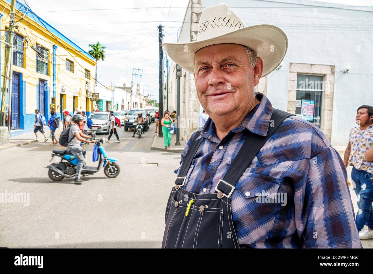 Old colony mennonite farmer rancher wearing cowboy hat overalls hi-res ...