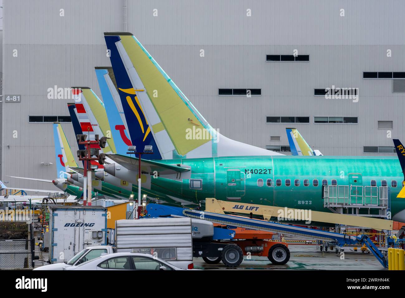 March 12, 2024, Renton, Washington, USA: Boeing airplanes in various ...