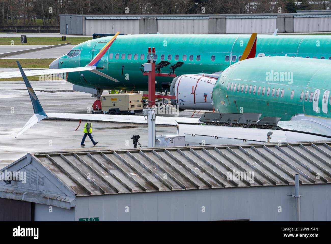 March 12, 2024, Renton, Washington, USA: Boeing airplanes in various ...