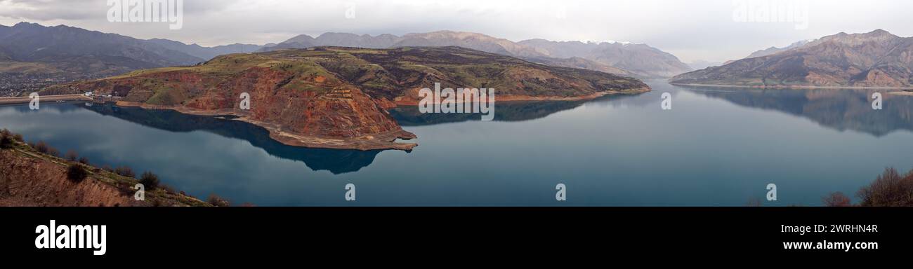 Incredibly captivating view of Charvak Water Reservoir in the mountains ...