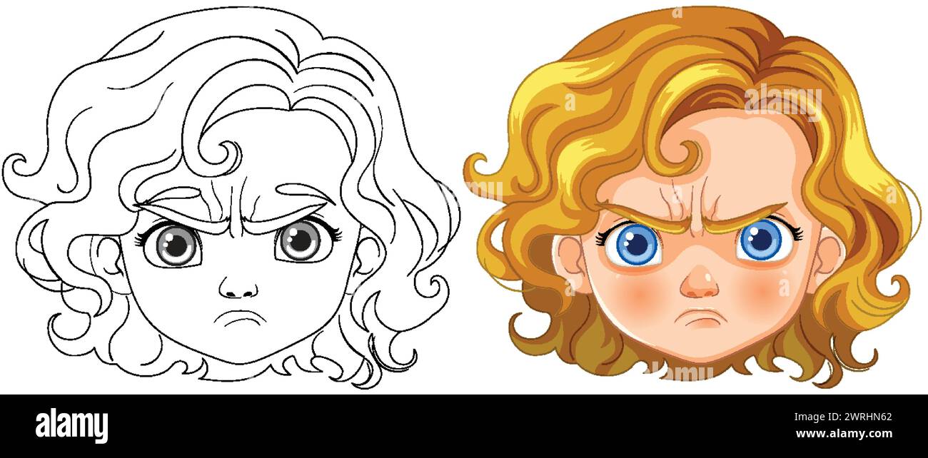 Cartoon of a child with an angry facial expression Stock Vector Image ...