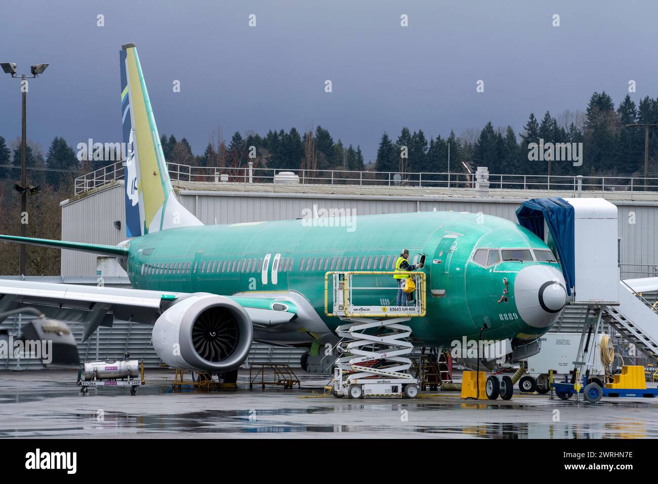 March 12, 2024, Renton, Washington, USA: Boeing airplanes in various ...