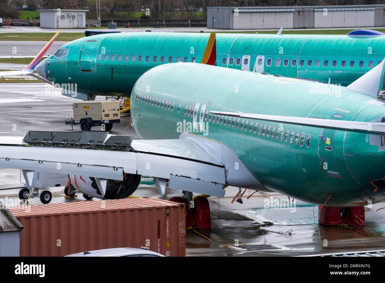 March 12, 2024, Renton, Washington, USA: Boeing airplanes in various ...