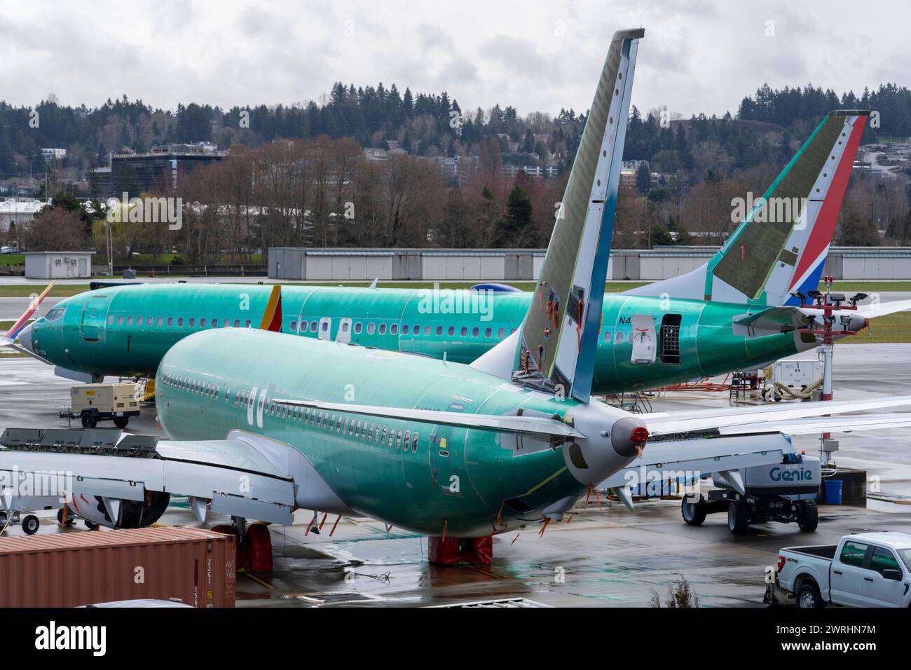 March 12, 2024, Renton, Washington, USA: Boeing airplanes in various ...