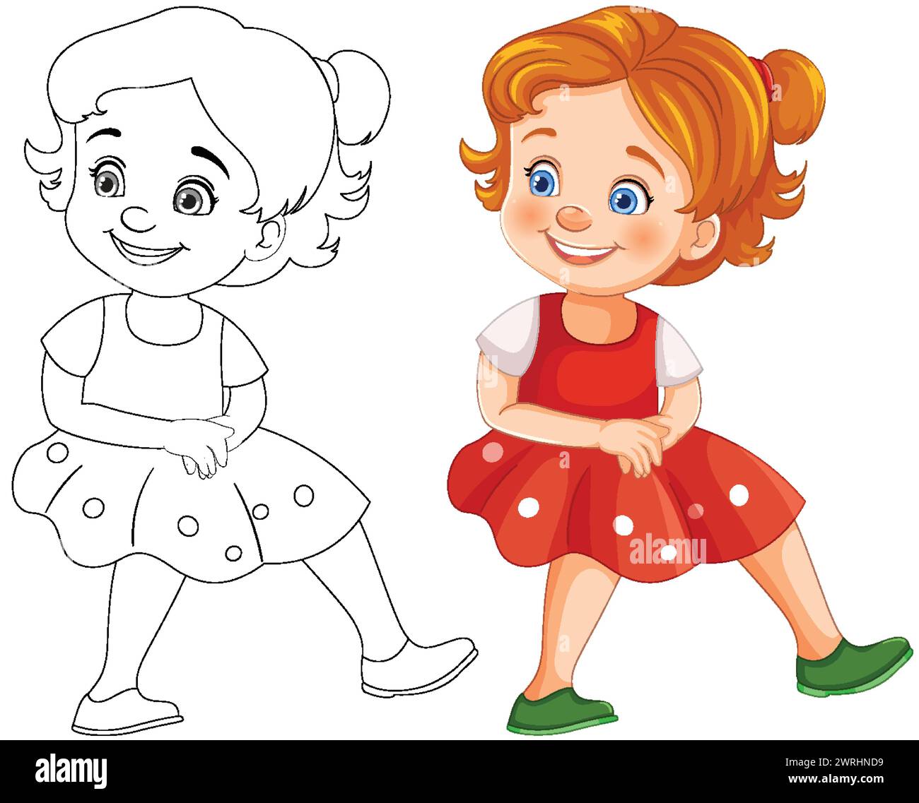 Vector illustration of a girl, colored and line art Stock Vector Image ...
