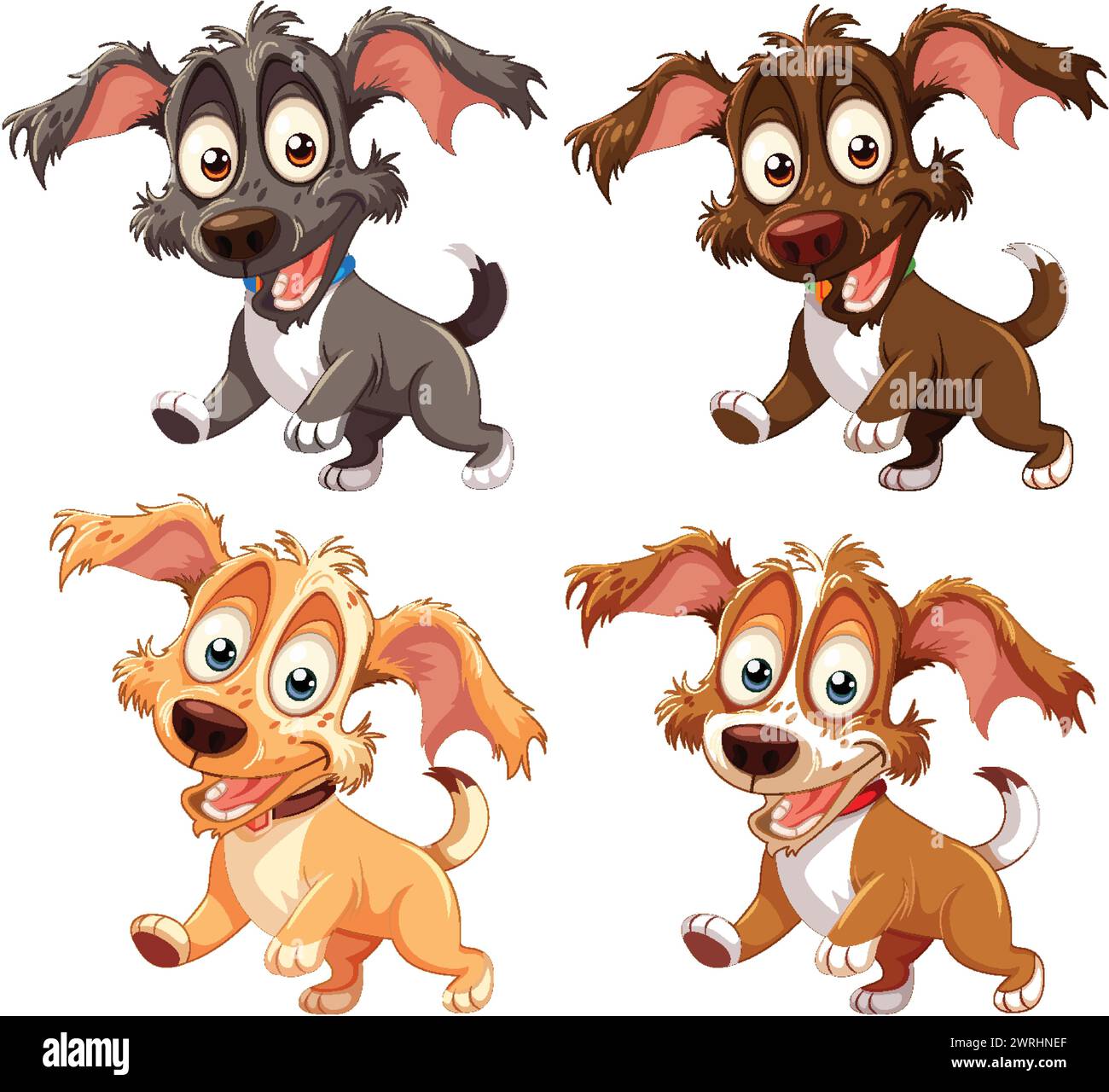 Four playful animated dogs showing different emotions Stock Vector ...