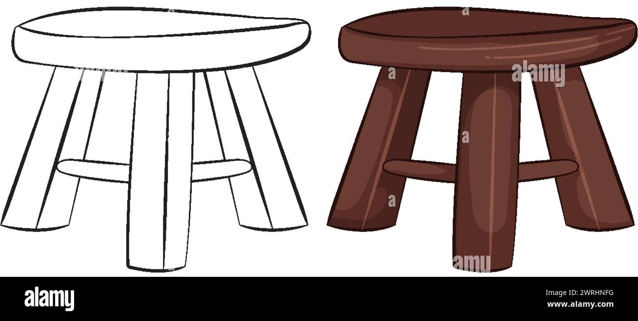 Vector graphic of two wooden stools, colored and outlined Stock Vector ...