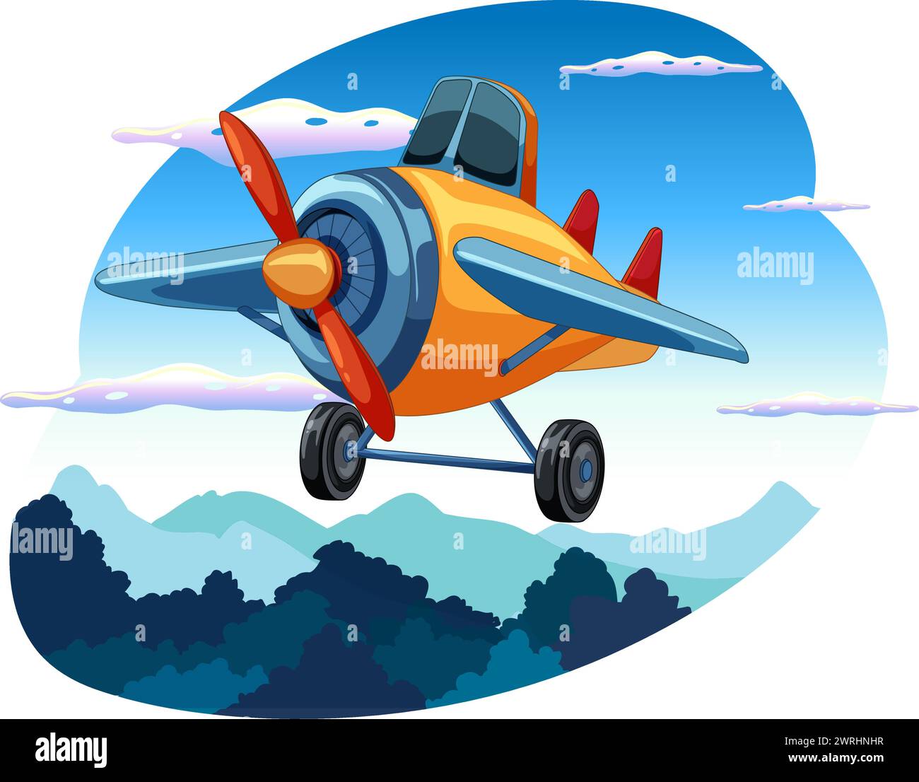 Colorful cartoon airplane flying in a cloudy sky Stock Vector Image ...