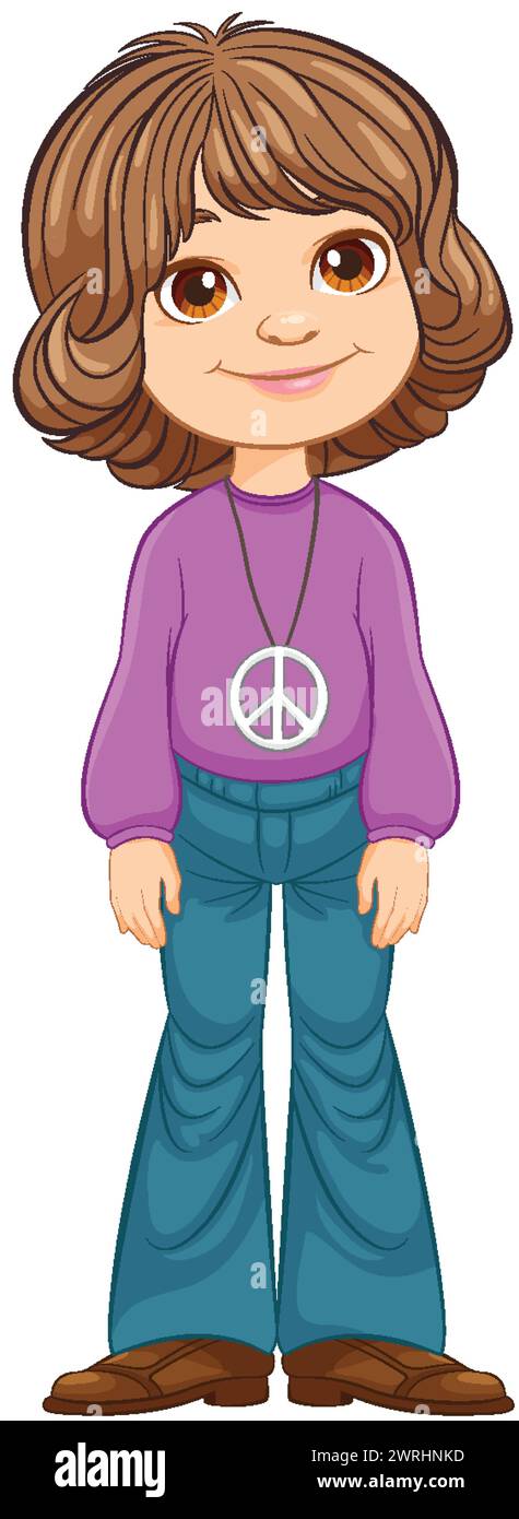 Cartoon girl wearing a peace sign necklace Stock Vector Image & Art - Alamy